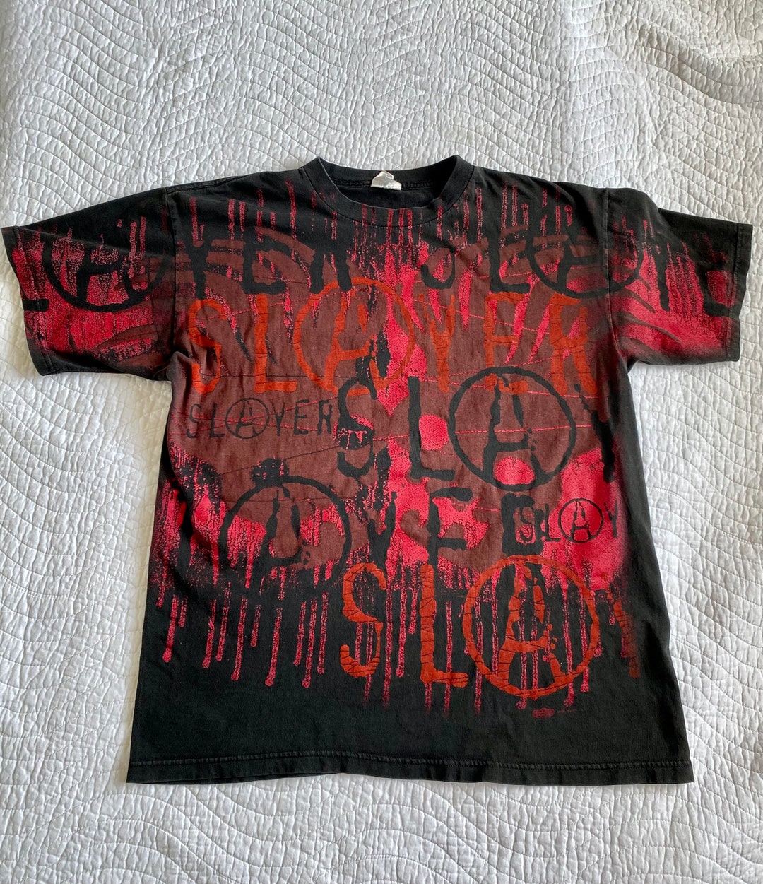 RARE Vintage 1996 Slayer Blood Red All-over Graphic Tee Authentic ...