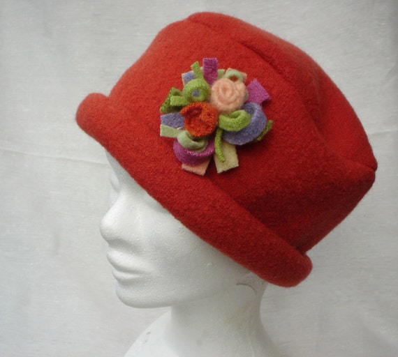 Items similar to Coral cloche hat,handmade wool women hat,felt hat on Etsy