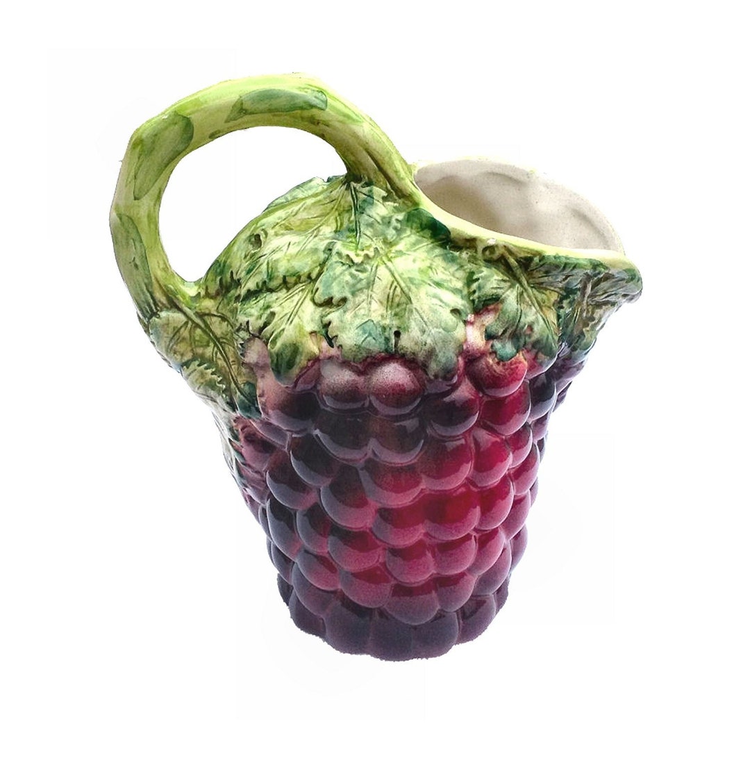 Italian Majolica Purple Grape Cluster Pitcher With Green Stem Leaf ...