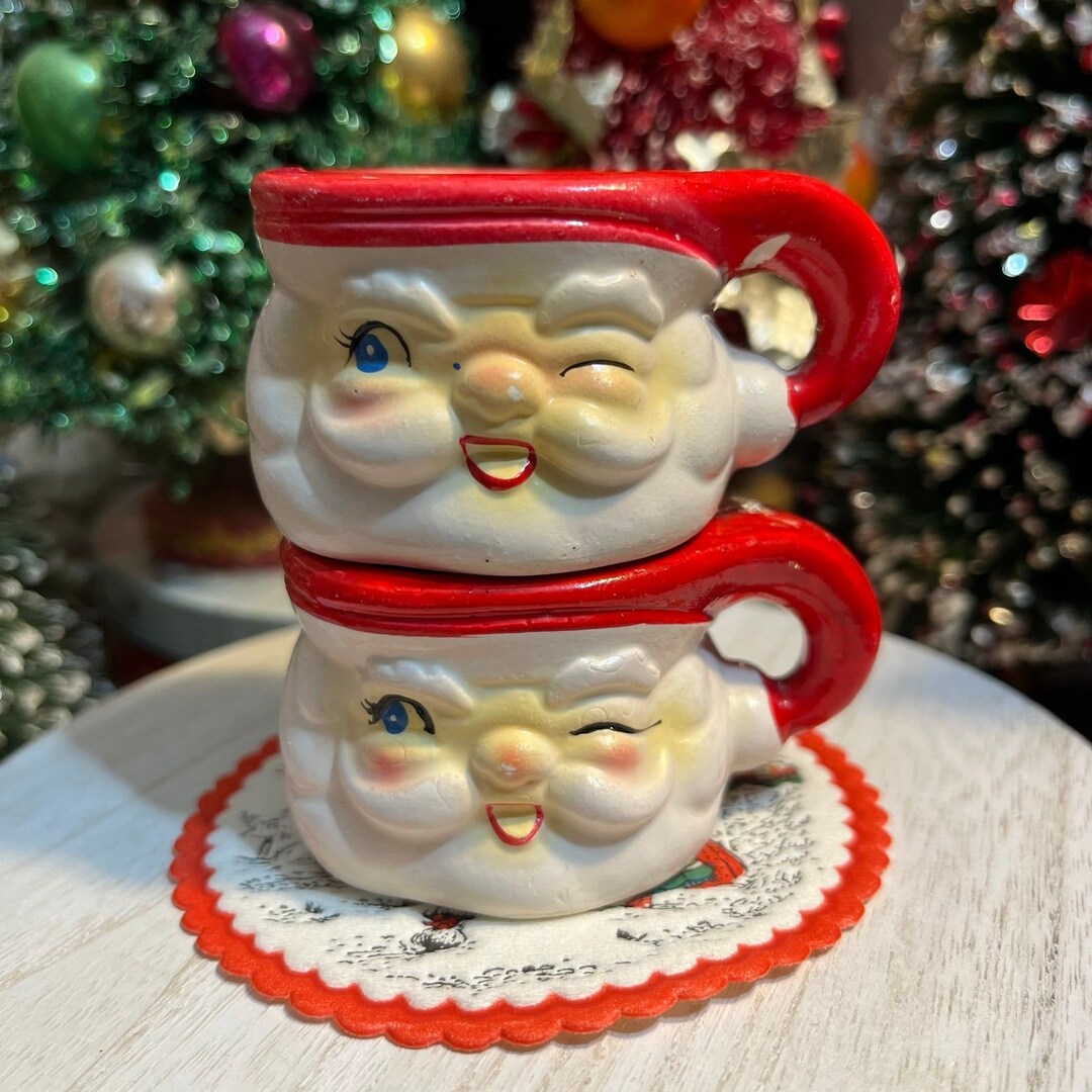 Vintage Christmas Winking Santa Mini Mugs - Etsy