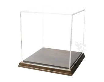 Acrylic Display Box 4" X 4" X 6" Dustproof Showcase With Solid Walnut ...