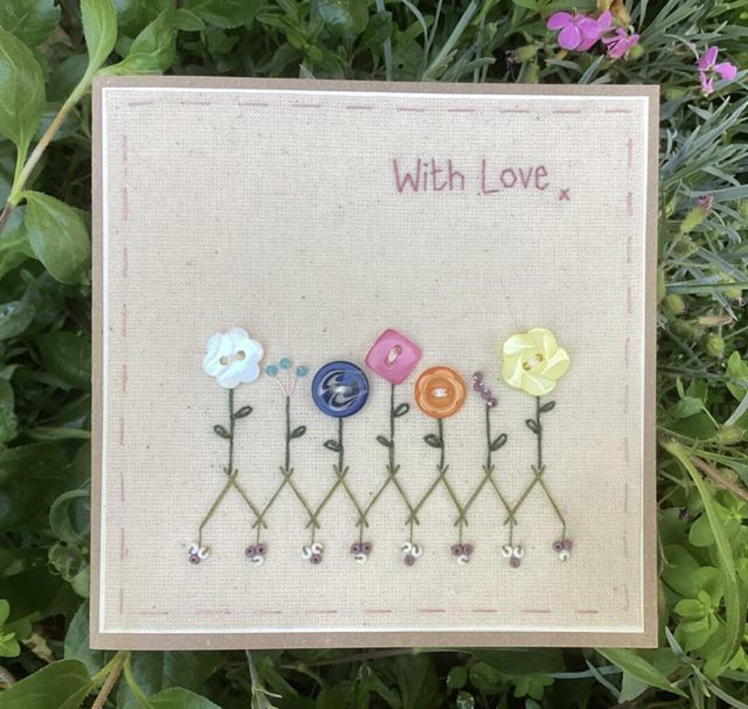 Flora Buttons Hand Embroidered Card - Etsy