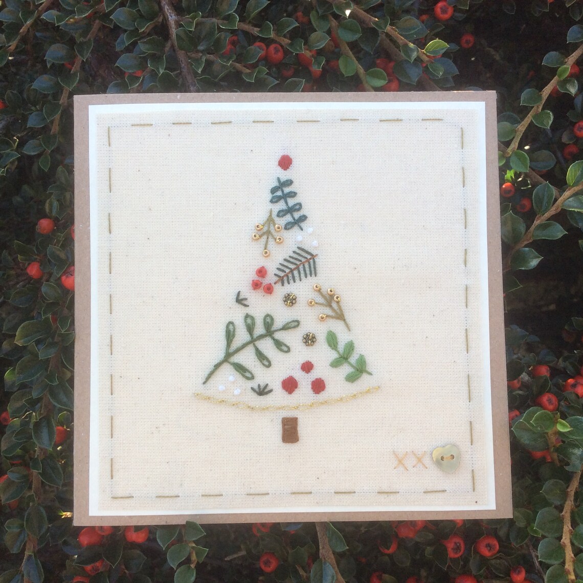 Made to Order Little Folk Art Tree Hand Embroidered Card - Etsy
