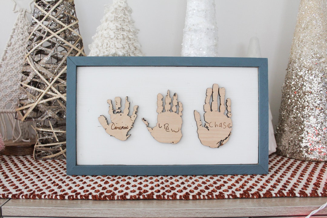 Personalized Handprint Sign, Engraved Names Gift, Kids Handprint ...