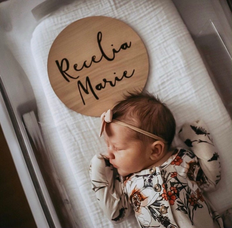 Engraved Baby Name Sign Wooden Baby Name Round Newborn - Etsy