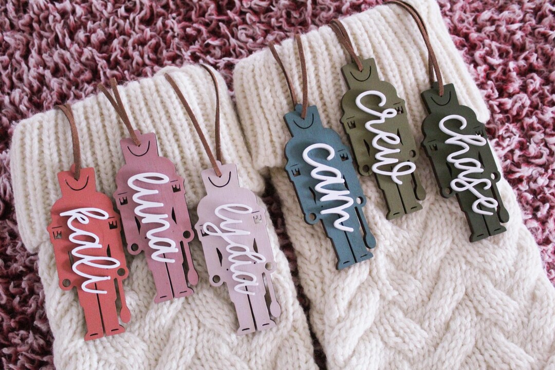 Personalized Christmas Stocking Tag, Wooden and Acrylic Stocking Tag ...