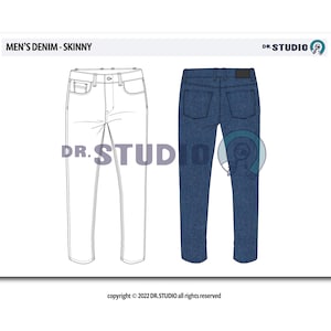 Mens SKINNY Leg Denim Jean CAD, Sketch, Fashion Flat, Digital ...