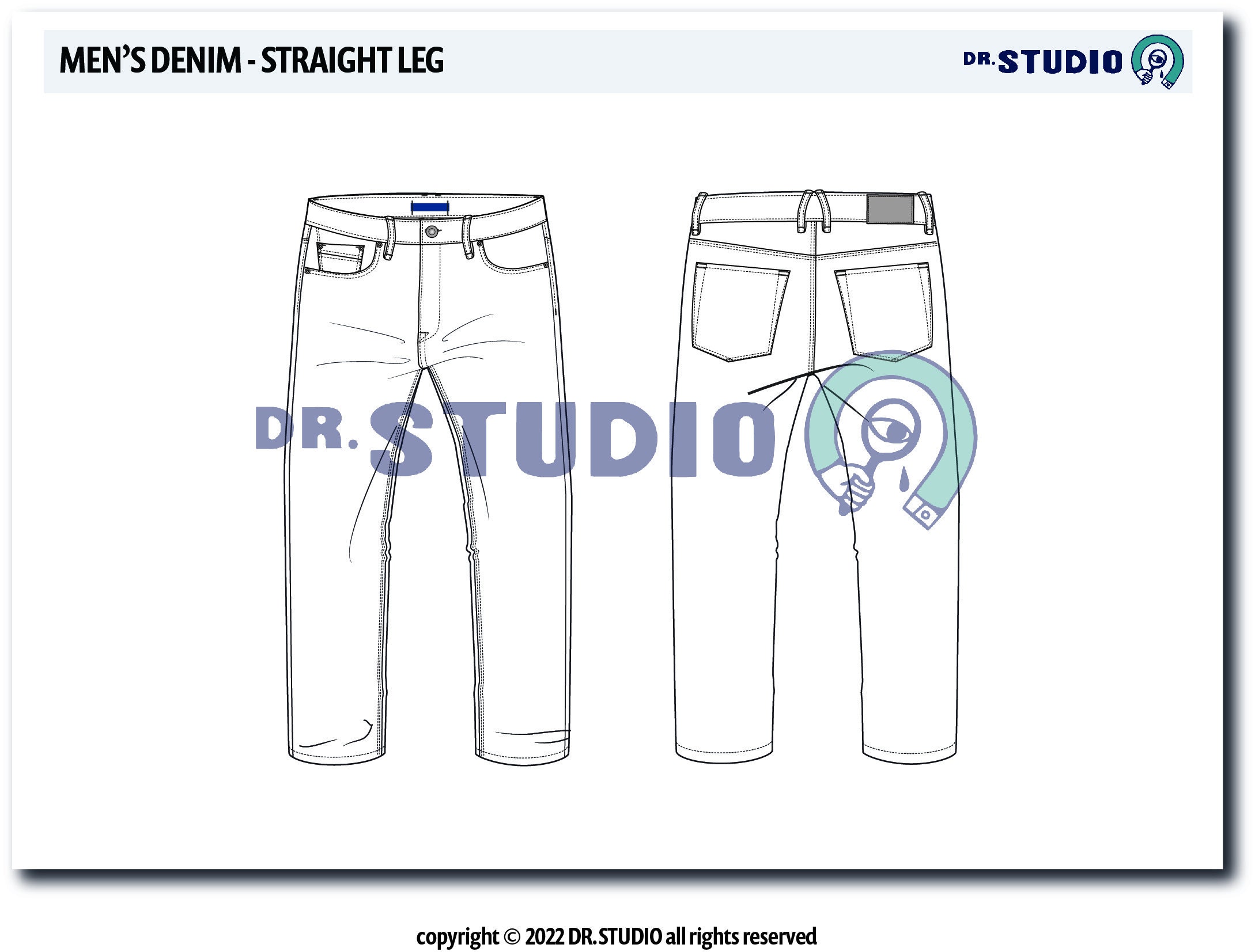 Mens STRAIGHT Leg Denim Jean CAD, Sketch, Fashion Flat, Digital ...