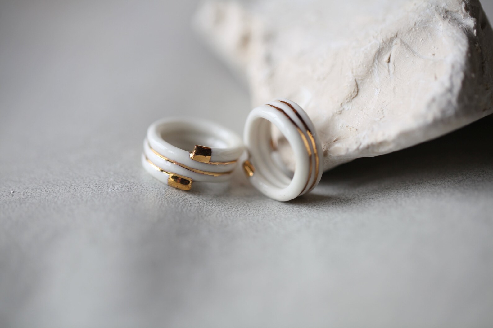 Noun Ring in White and Gold Porcelain Enamelled. Ceramic - Etsy