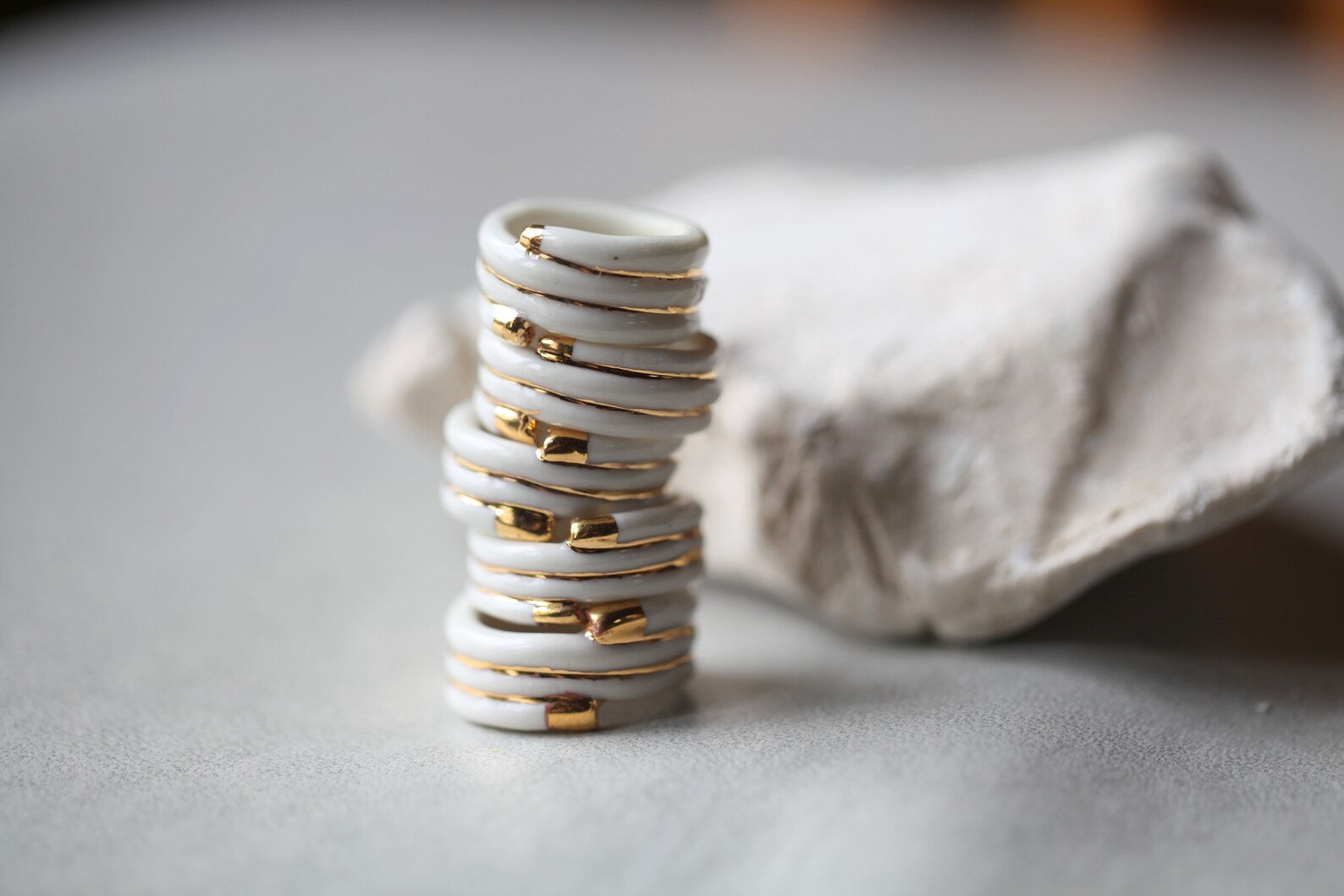 Noun Ring in White and Gold Porcelain Enamelled. Ceramic - Etsy