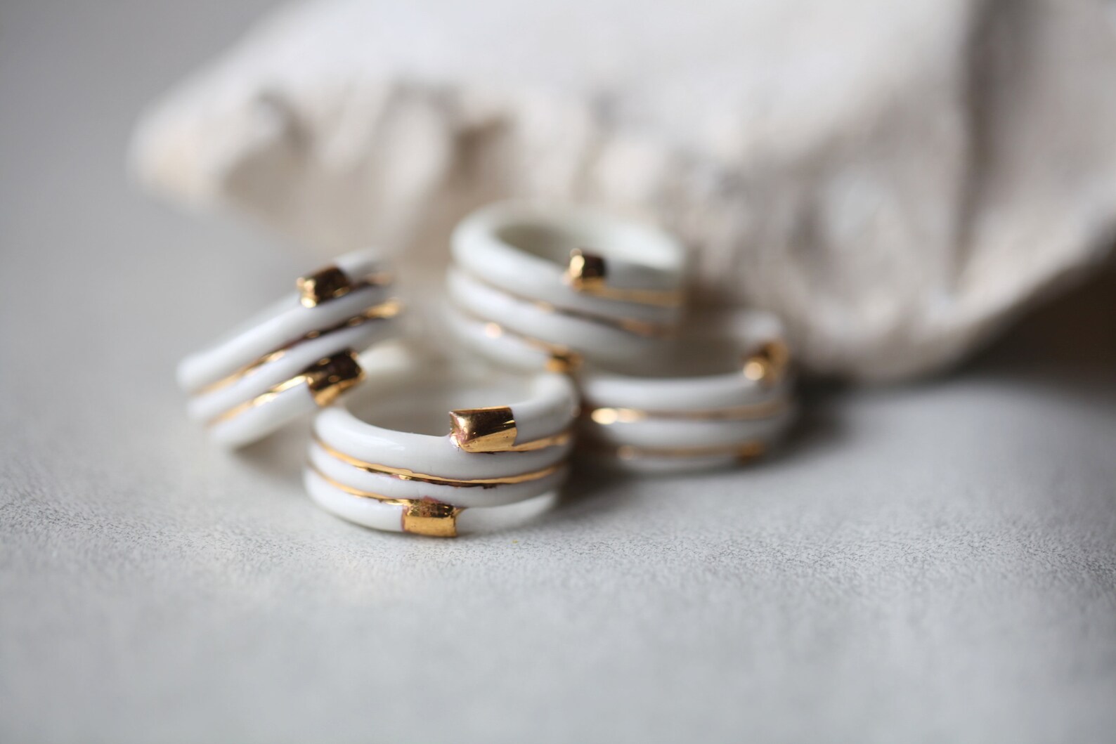 Noun Ring in White and Gold Porcelain Enamelled. Ceramic - Etsy UK