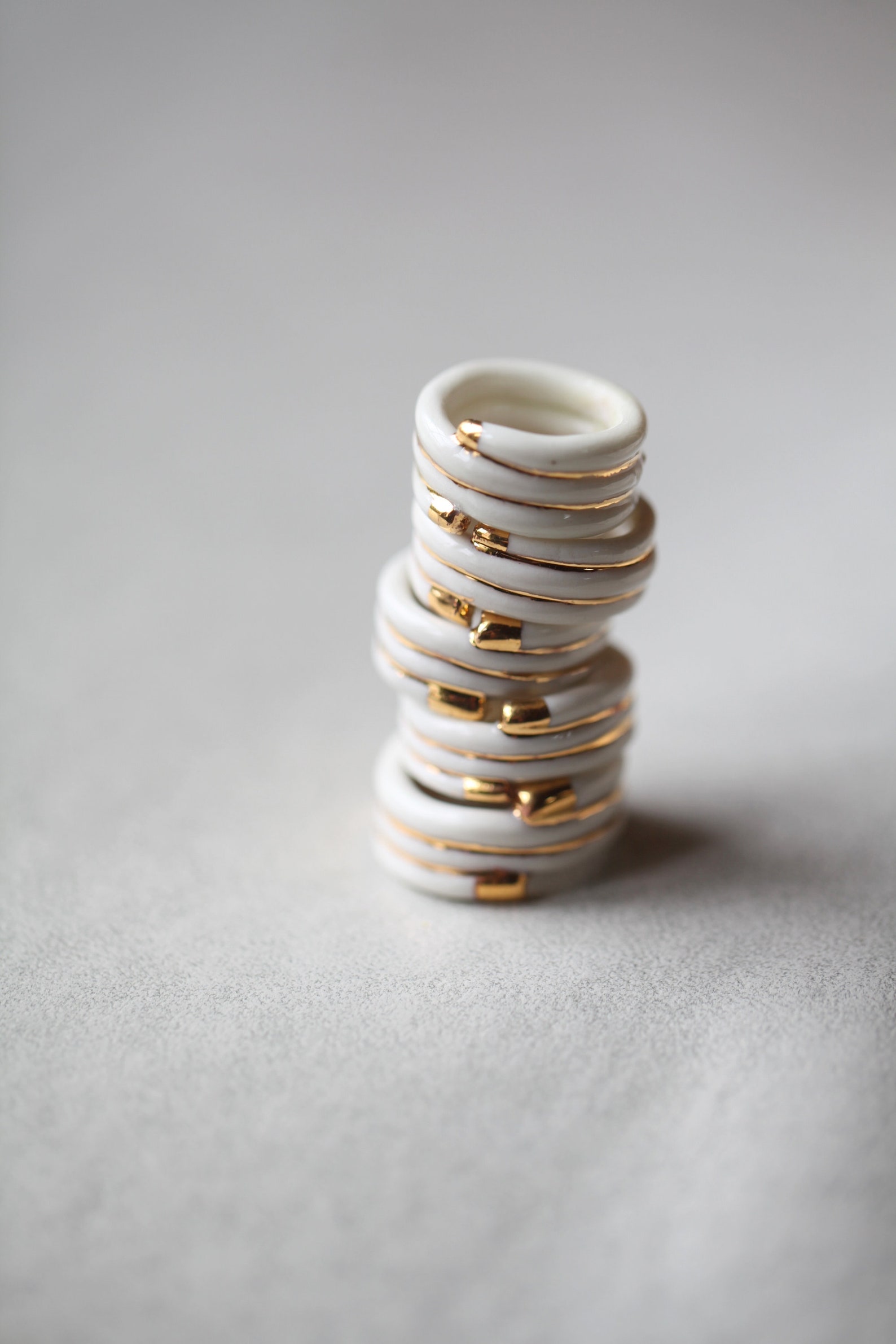 Noun Ring in White and Gold Porcelain Enamelled. Ceramic - Etsy UK