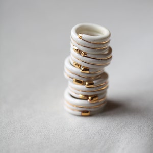 Noun, Ring in White Porcelain and Gold, Enameled. Ceramic Jewelry. - Etsy