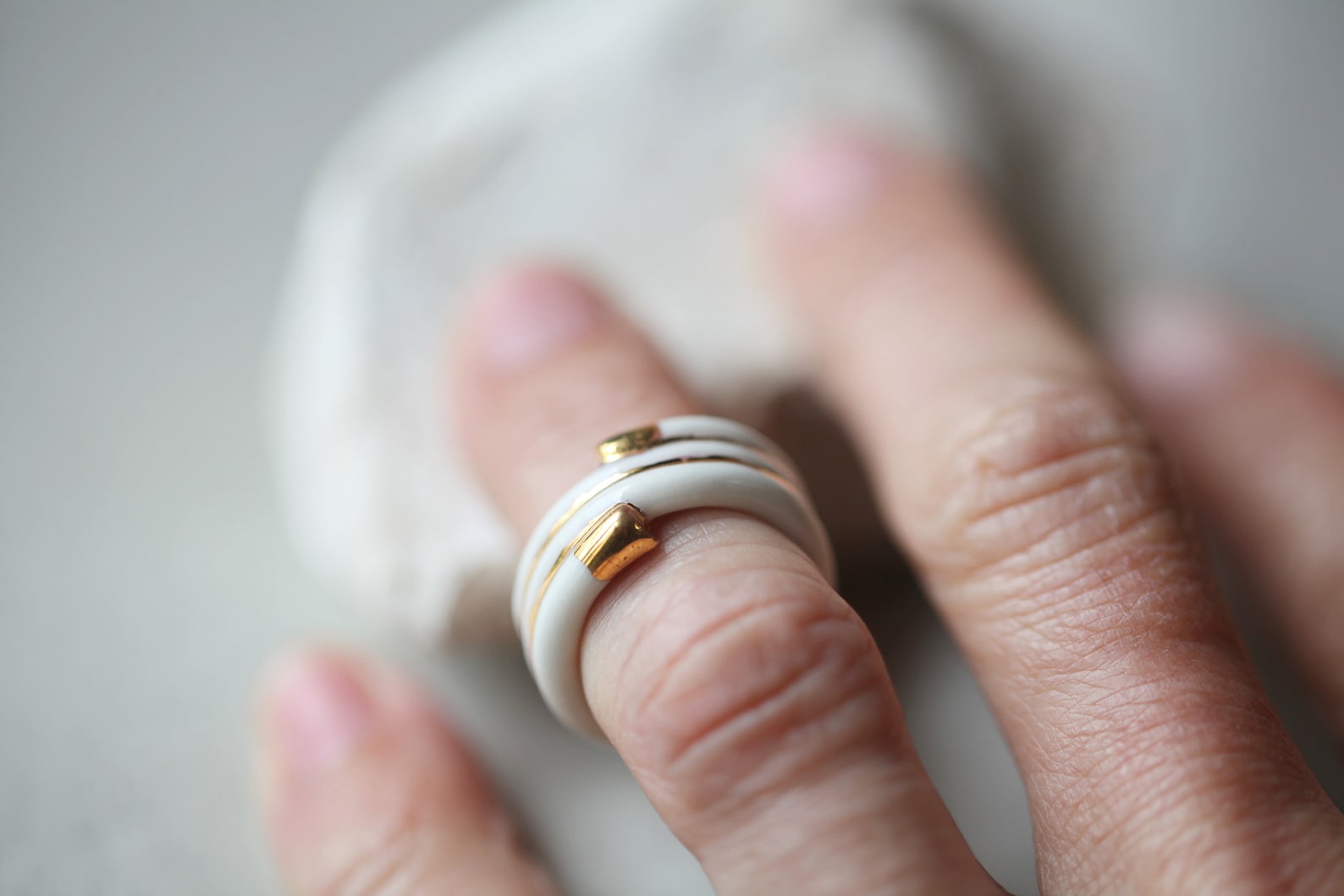 Noun Ring in White and Gold Porcelain Enamelled. Ceramic - Etsy