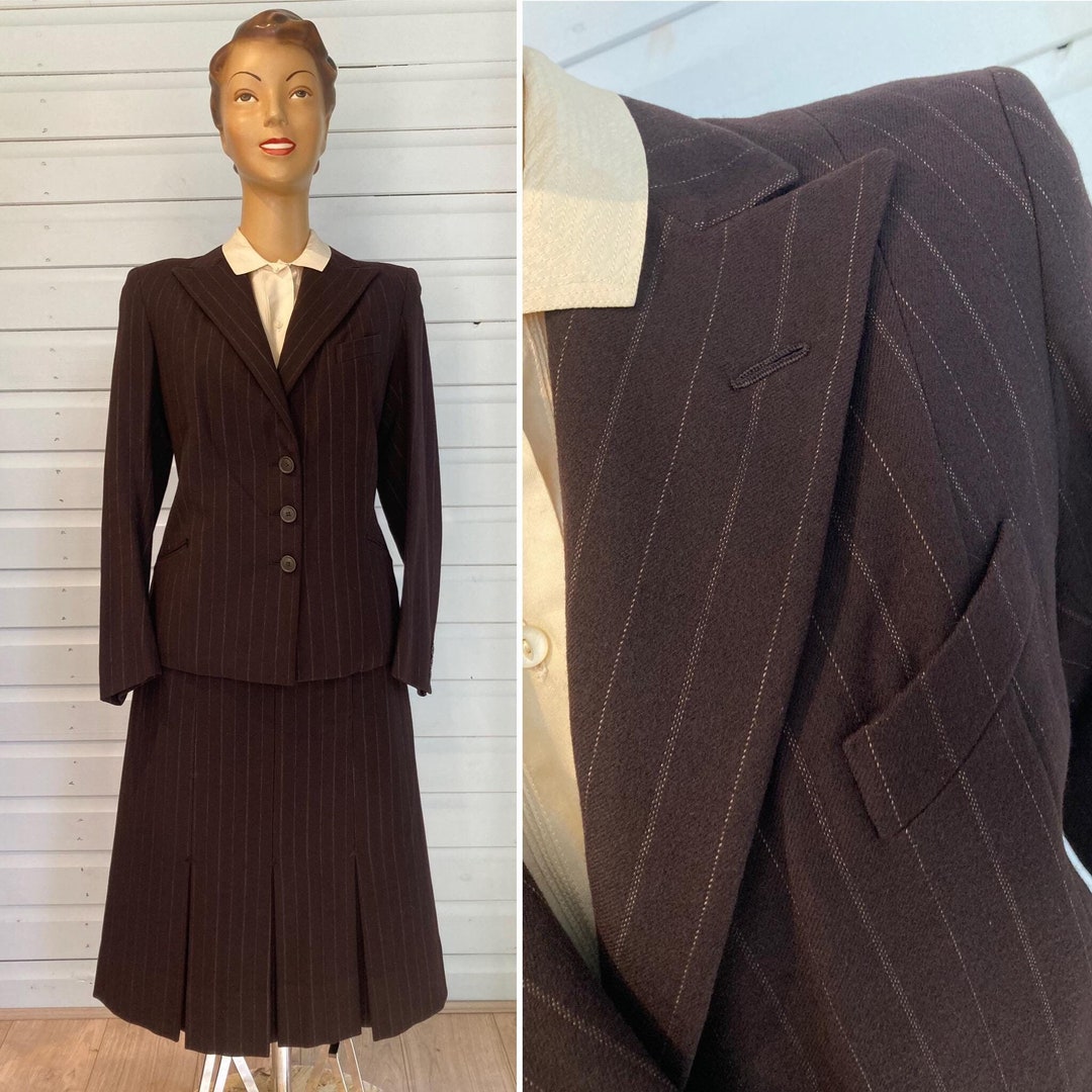ORIGINAL 1940s WW2 BROWN Wool Pinstriped Suit - Etsy