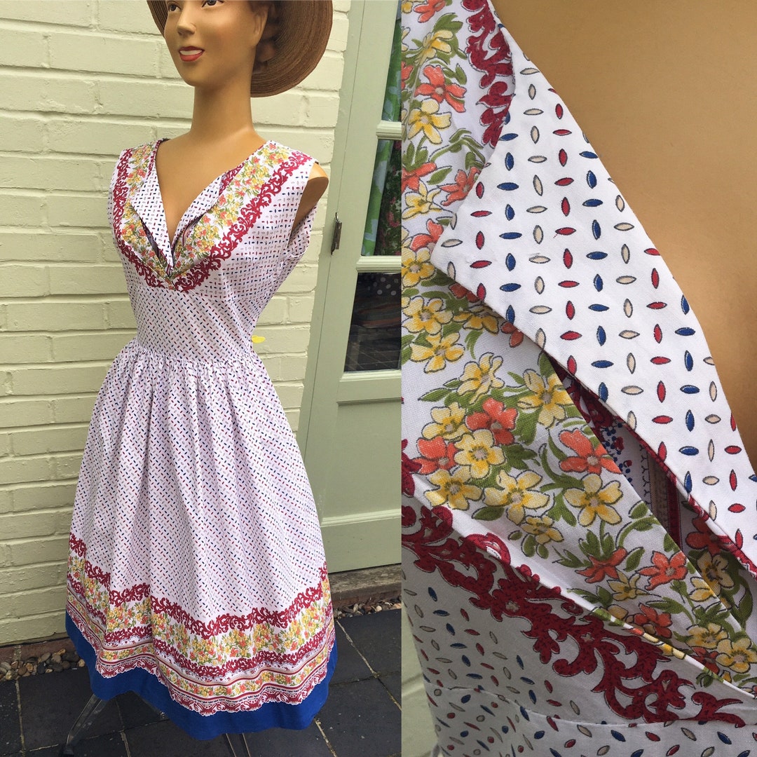 1950s BORDER PRINT COTTON Dress - Etsy