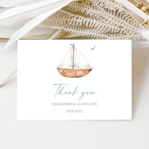 Sailboat Baby Shower Thank You Card, Nautical Theme Thank You Note ...