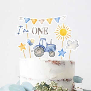 Charming Blue Tractor Cake Topper, Farm Themed 1st Birthday Decor ...