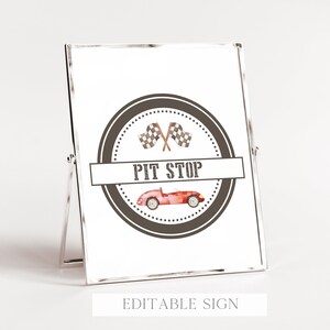 Editable Pit Stop Sign, Red Race Car Birthday Party Decorations, Food ...