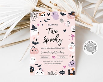 Editable Spooky One Halloween Ghost 1st Birthday Party Invitation Cute ...