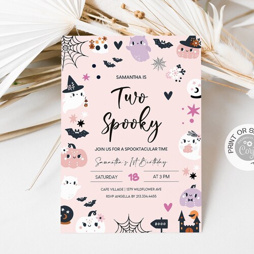 Editable Two Spooky Halloween Ghost 2nd Birthday Party - Etsy