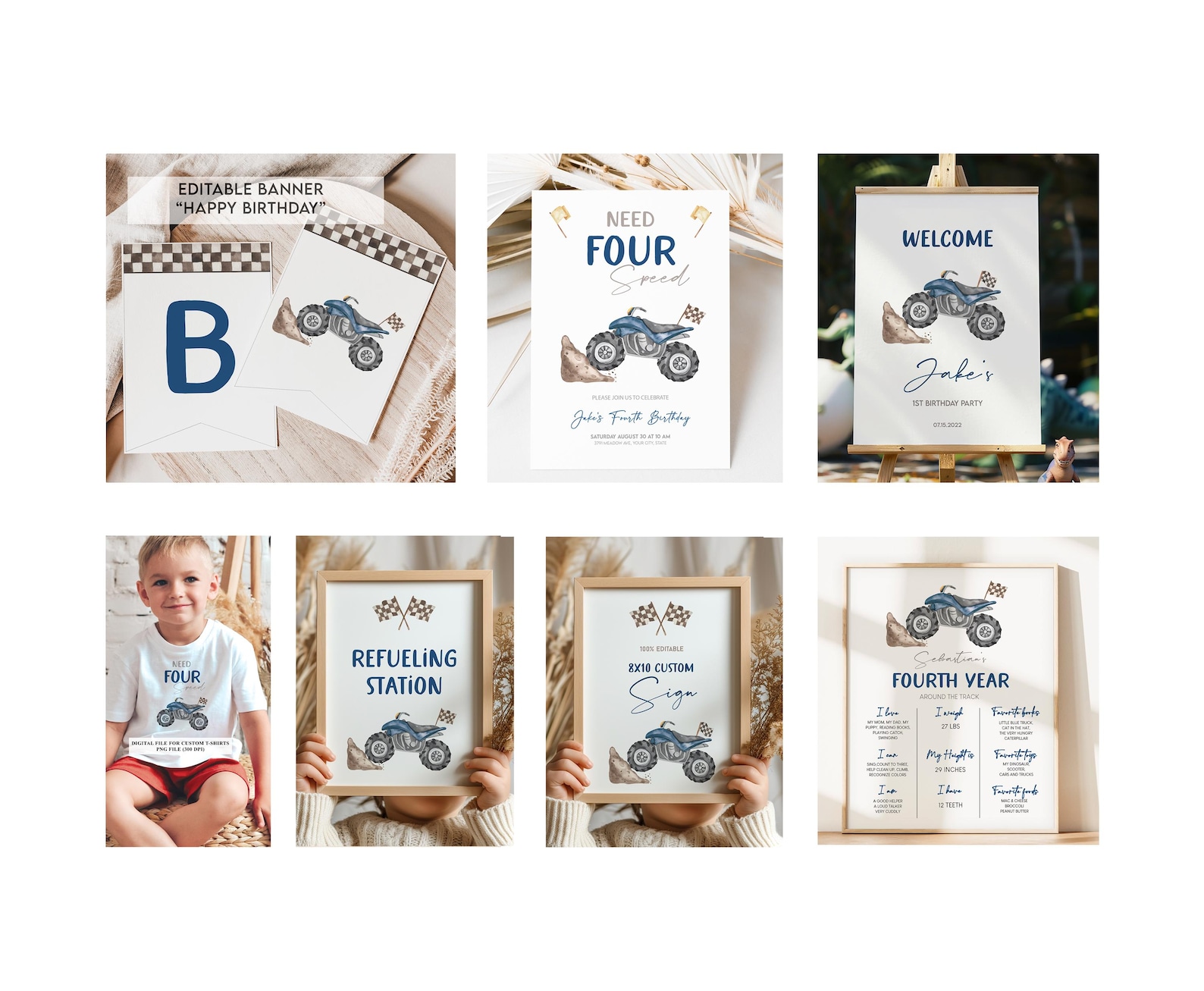 Blue Quad Bike 4th Birthday Party Bundle (digital Download) - Etsy