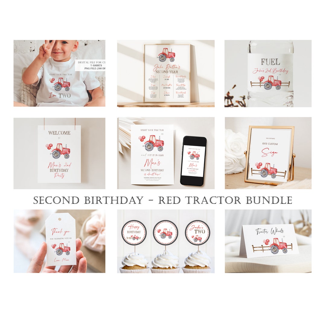 Cute Red Tractor 2nd Birthday Party Bundle, Farm Theme 9 Essential ...