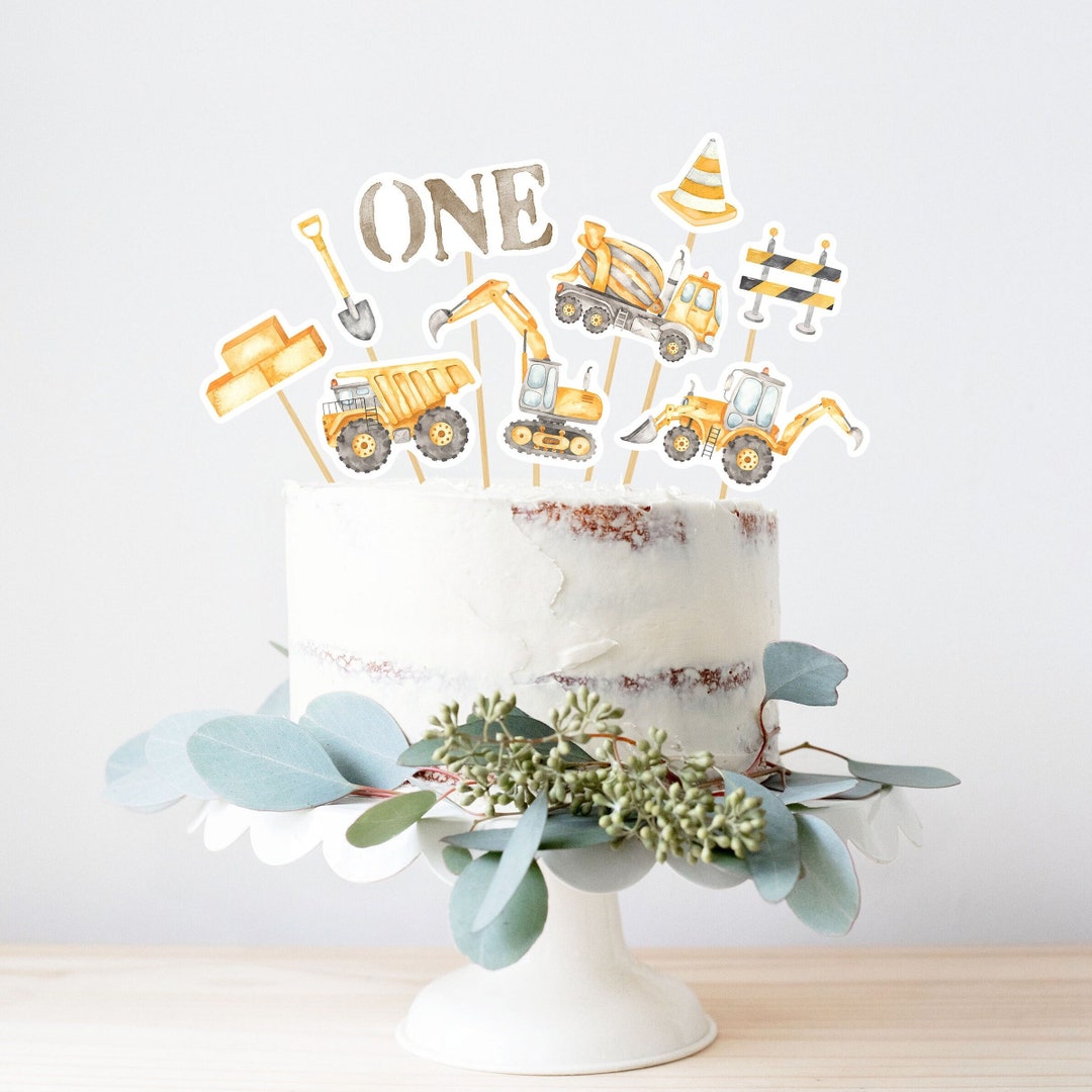 Construction Cake Topper, Construction Trucks Centerpiece 2nd Birthday ...