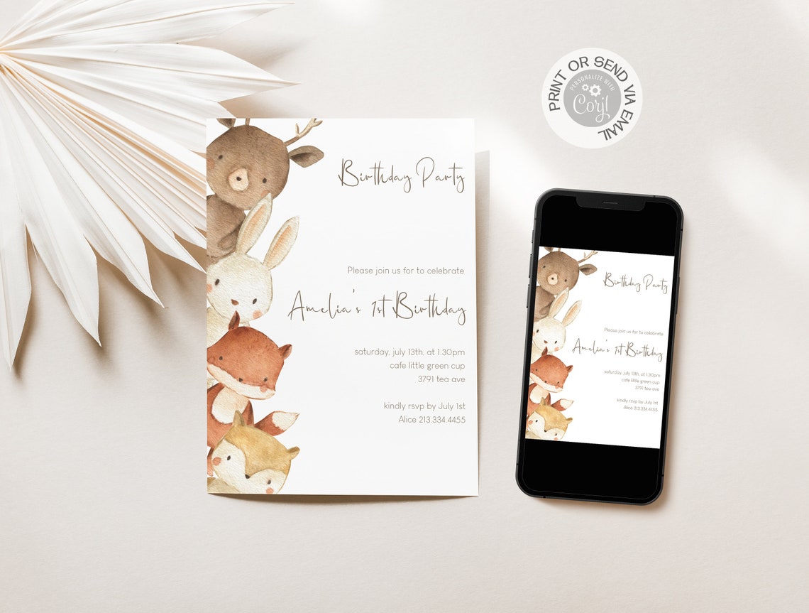 Editable Woodland Animals Birthday Invitation Printable - Etsy