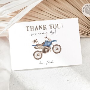 Blue Dirt Bike Thank You Card, Motorcycle Motocross Motorbike Birthday ...