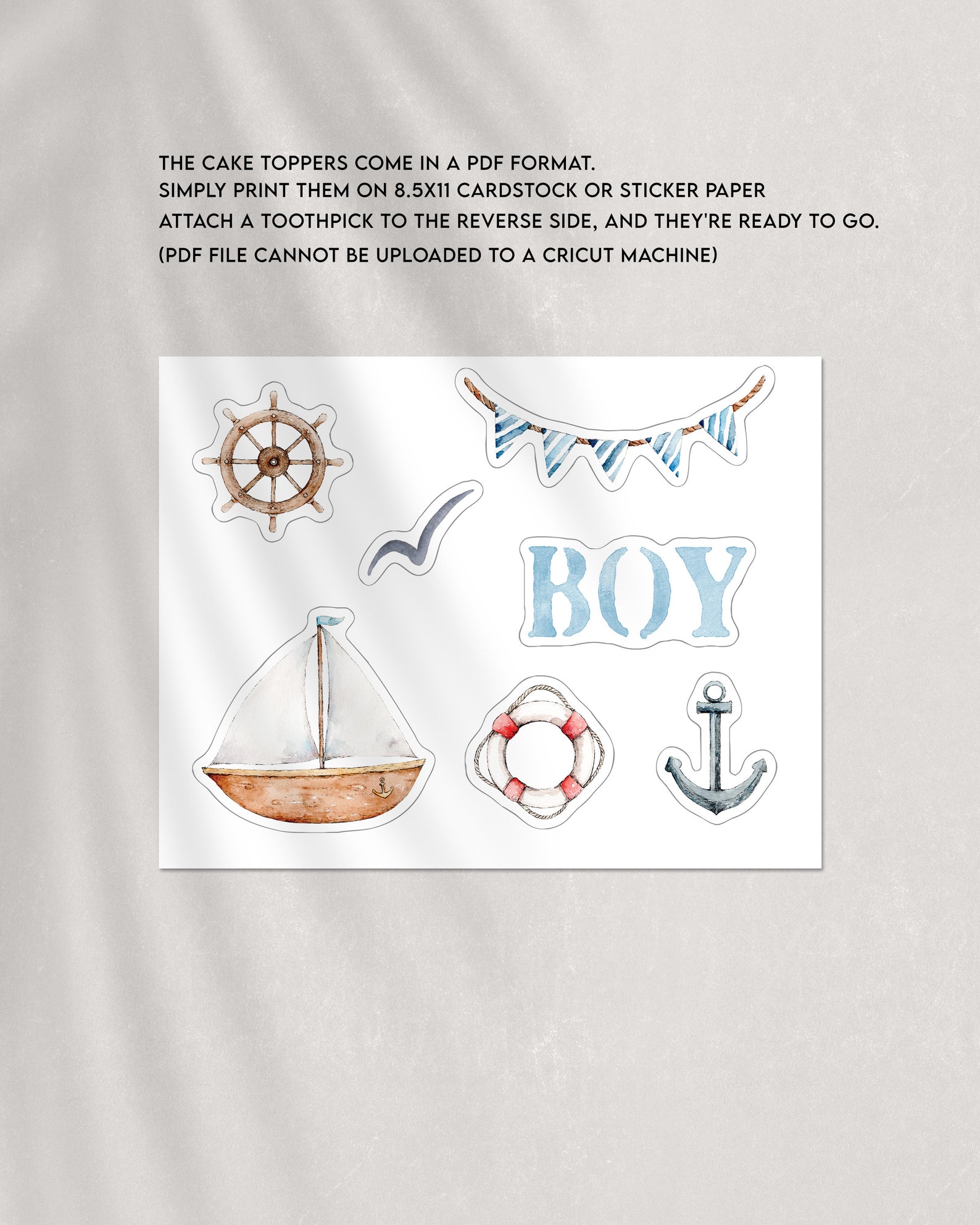 Rustic Sailboat Cake Topper: Nautical Baby Shower Decor (instant ...