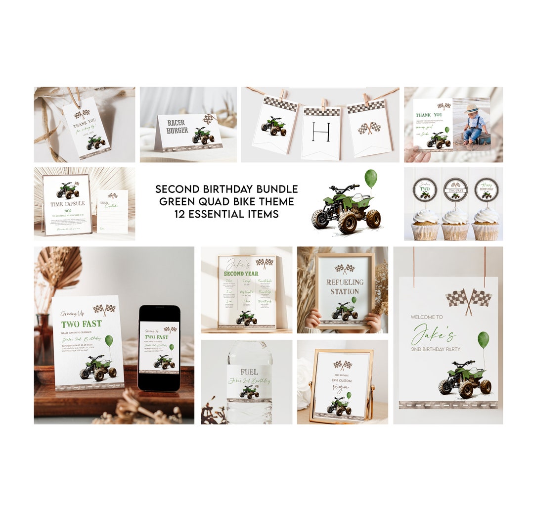 TWO FAST ATV Bike Birthday Party Bundle, Editable 4 Wheeler Quad Bike ...