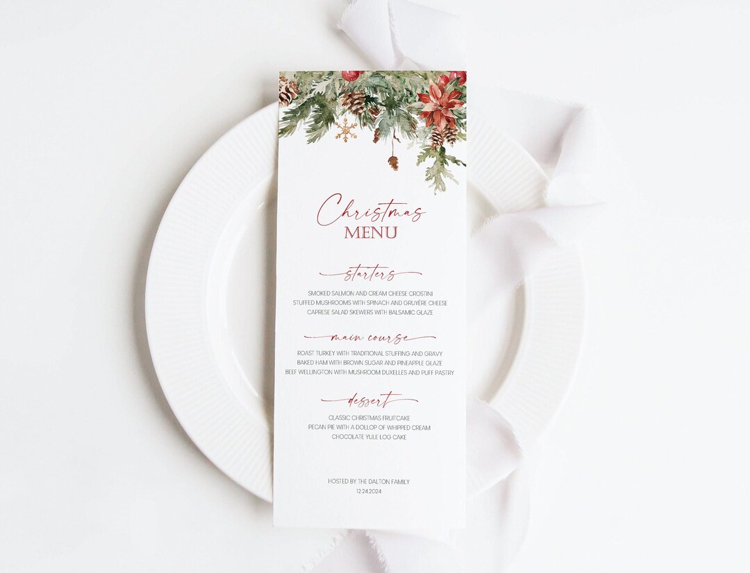 Editable Christmas Dinner Menu Template (digital Download) - Etsy