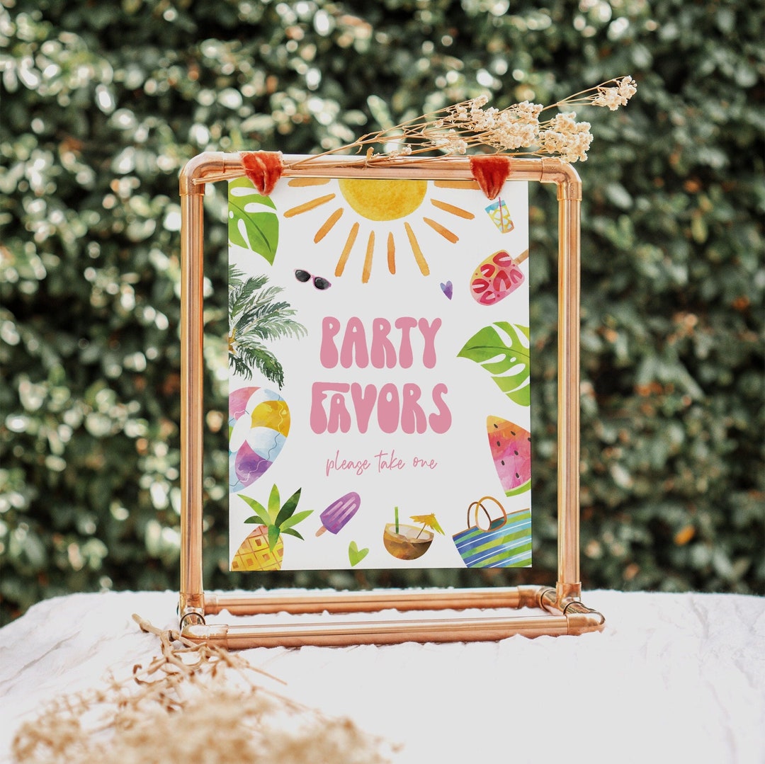 Poolside Birthday Party Favors Sign: Retro Summer Theme (digital ...