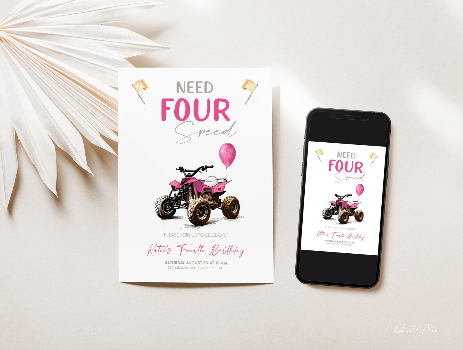 Pink Quad Bike 4th Birthday Invitation: ATV Theme (digital Download) - Etsy