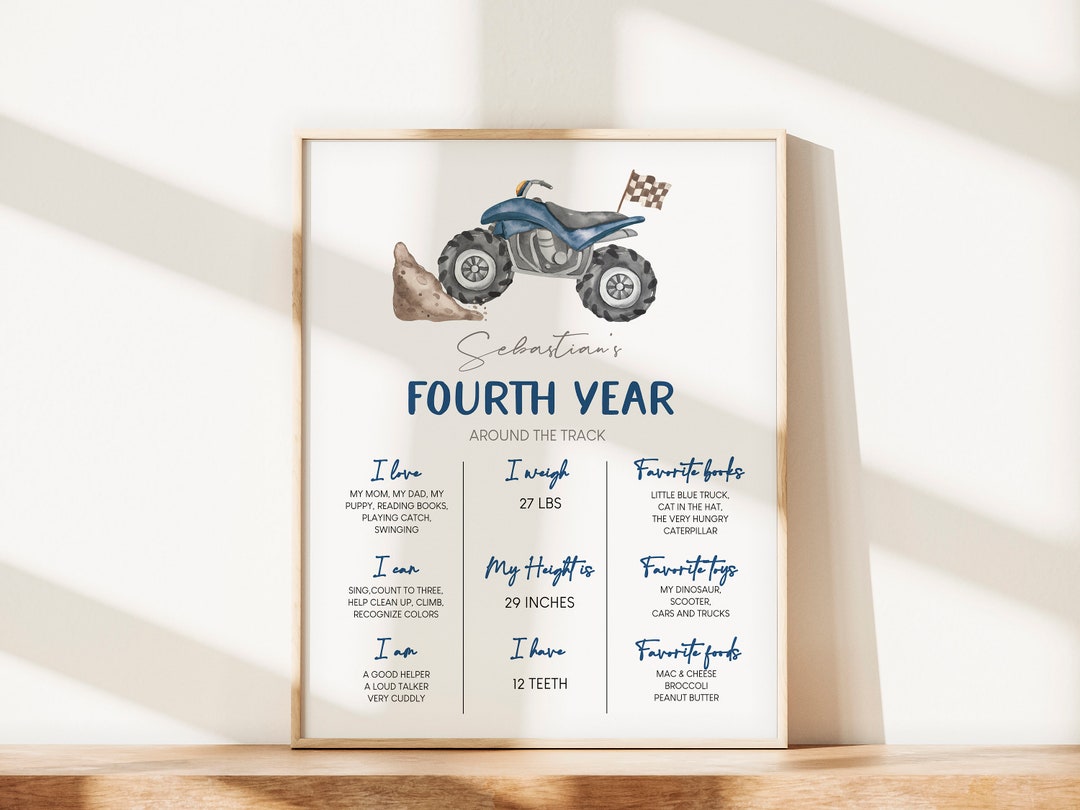 Blue ATV Birthday Milestone Sign: Quad Bike Stats Poster (digital ...