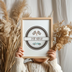 Ready to Print Pit Stop Sign Blue Race Car Birthday Party Decorations ...