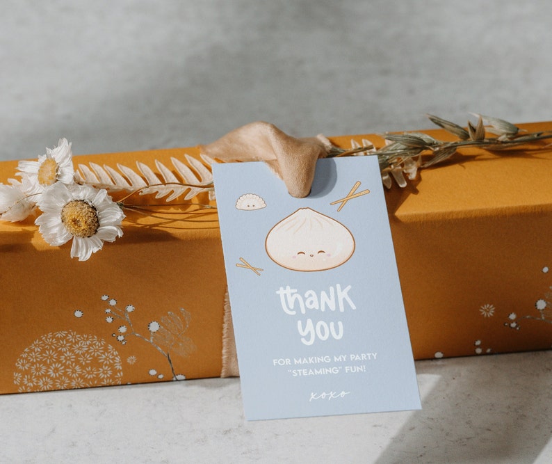 Dumpling Birthday Thank You Tags: Editable Dim Sum Party Favor (instant ...