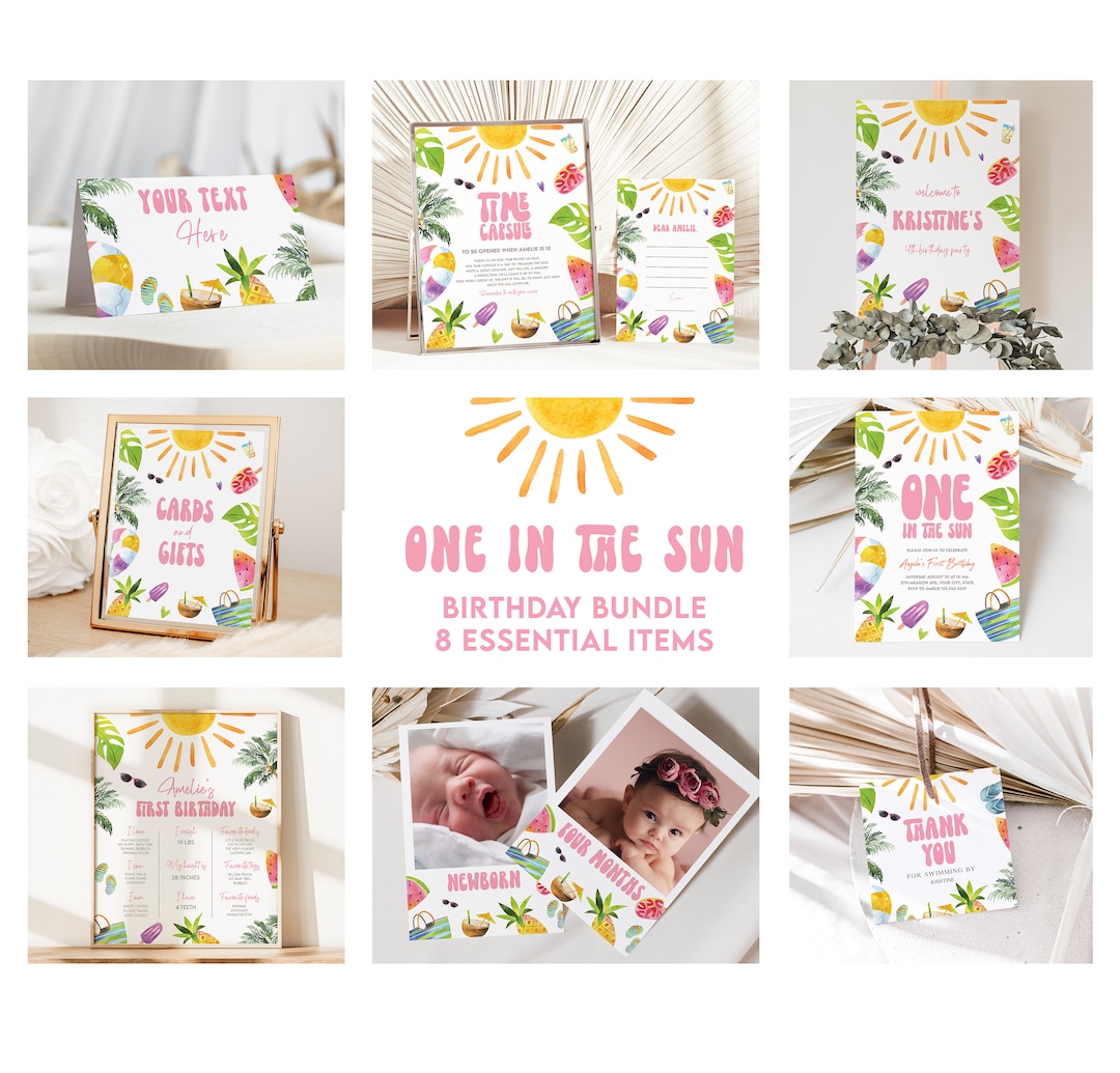 One in the Sun Birthday Bundle: Boho Girl 1st Birthday (digital ...