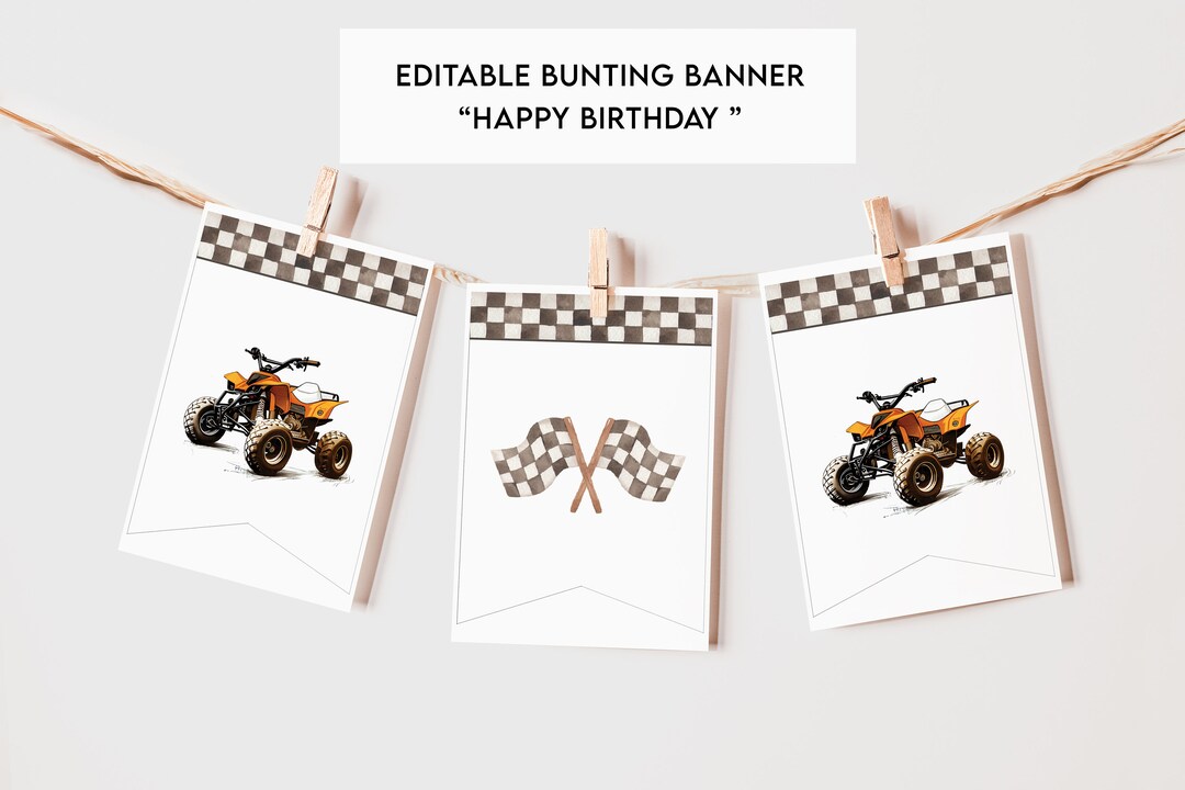 ATV Birthday Bunting Banner: Editable 4-wheeler Template (digital ...
