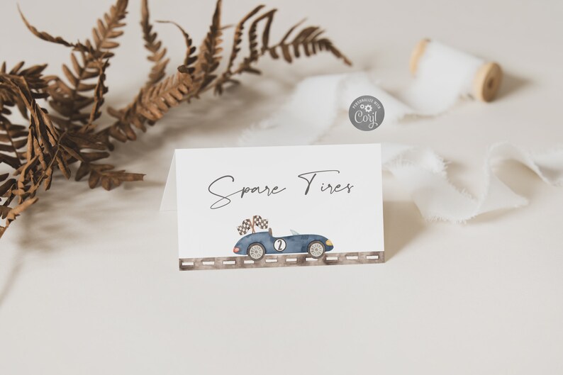 Navy Blue Race Car Folded Place Card Editable Any Age Race - Etsy