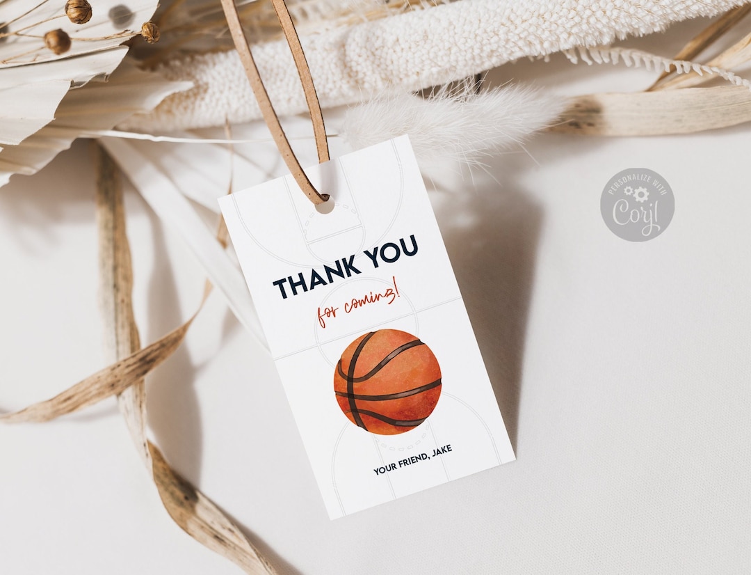 Basketball Birthday Favor Tags, Editable Sports Theme Thank You Gift ...