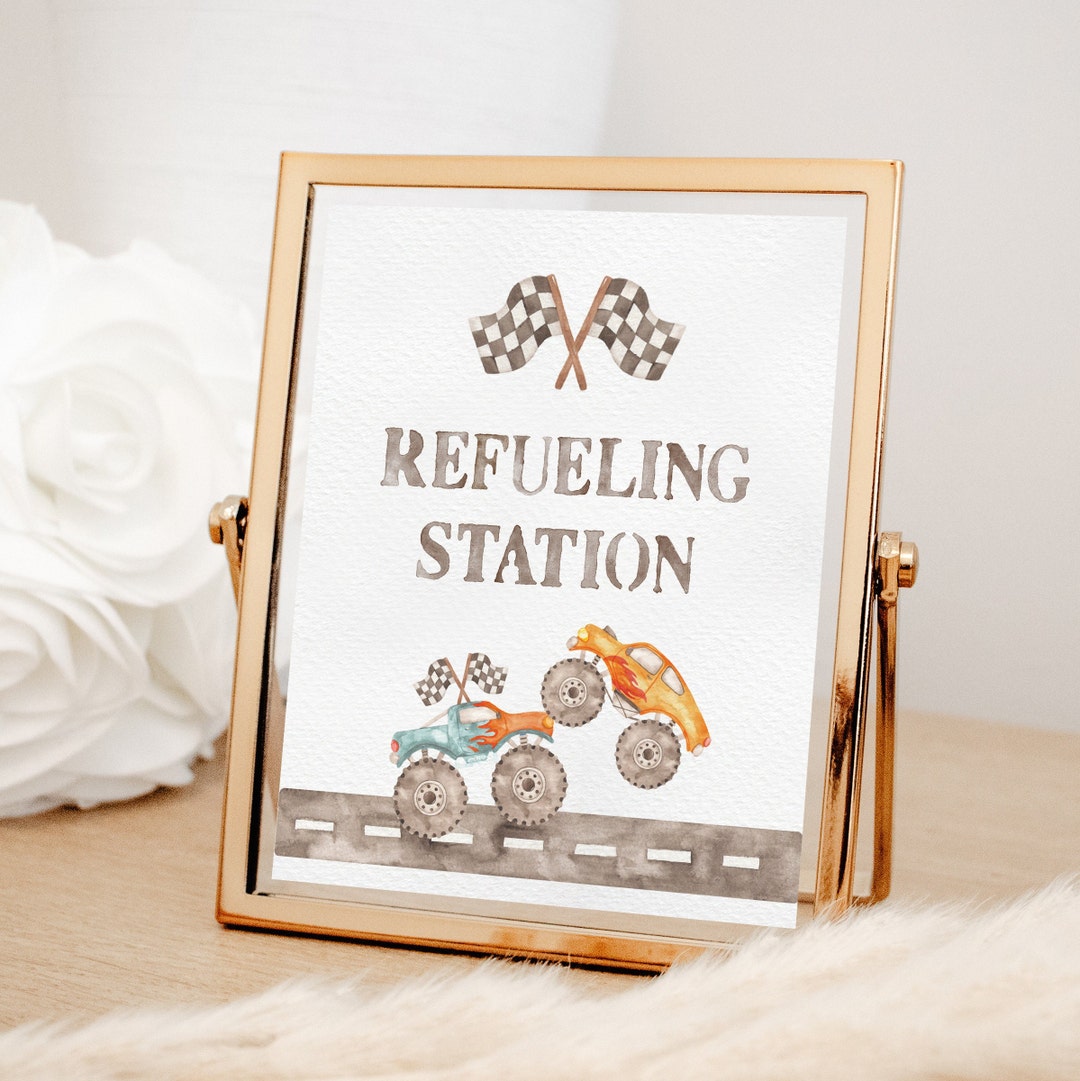 Ready to Print Orange Monster Trucks Refueling Station Sign | Blue ...
