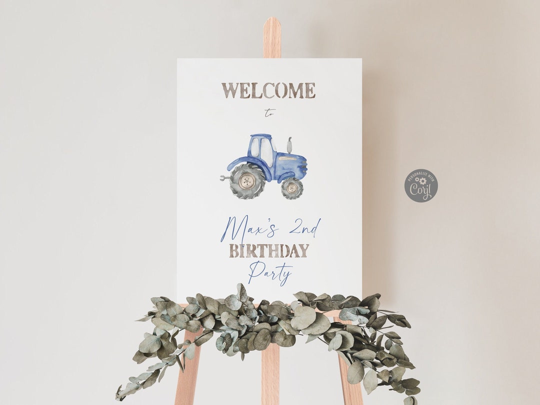 Blue Tractor Birthday Welcome Sign | Editable Farm Truck 2nd Boy ...