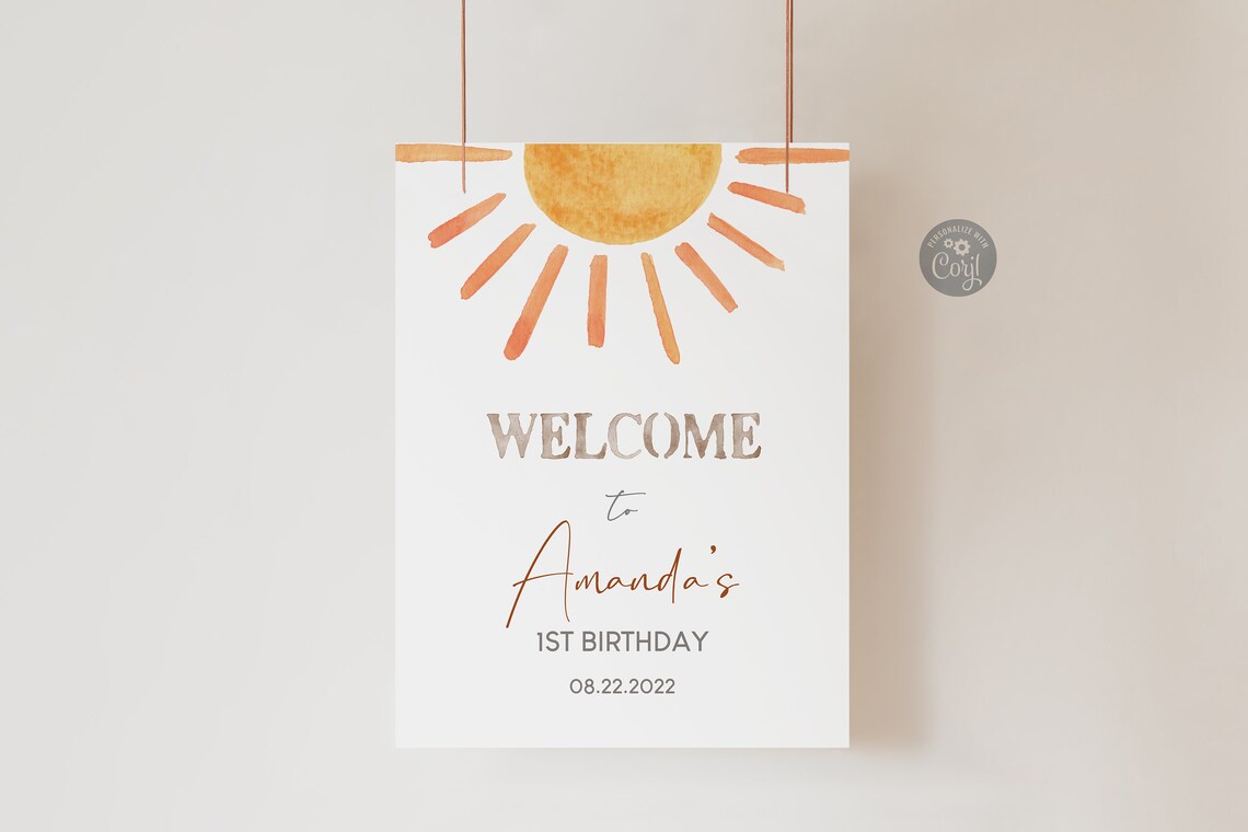 Editable Sunshine 1st Birthday Welcome Sign Boho Sun - Etsy