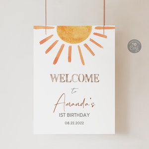 Editable Sunshine 1st Birthday Welcome Sign | Boho Sun Birthday Party ...