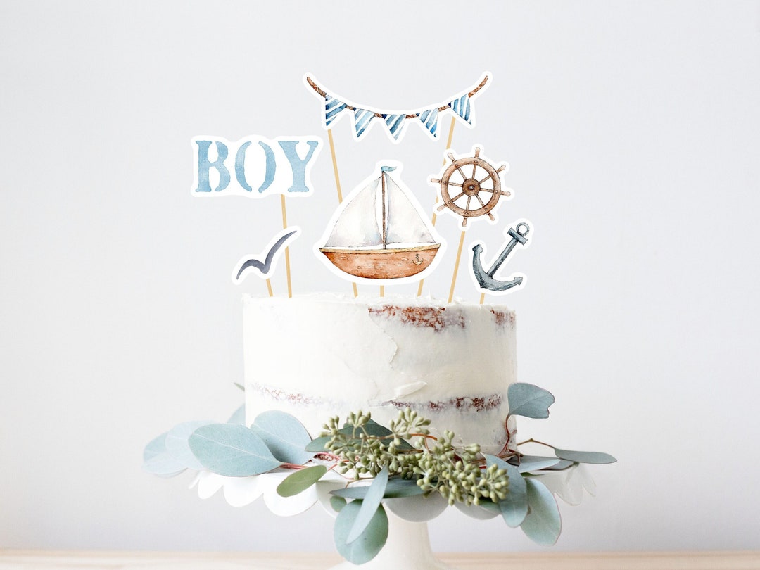 Blue Rustic Sailboat Cake Topper, It's a Boy Nautical Themed ...
