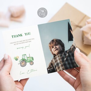 Green Tractor Thank You Card With Photo, Editable on the Farm Theme ...