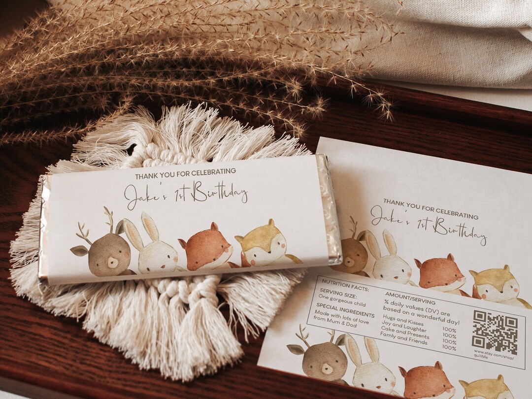 Editable Woodland Animals Chocolate Bar Wrapper Template (digital ...