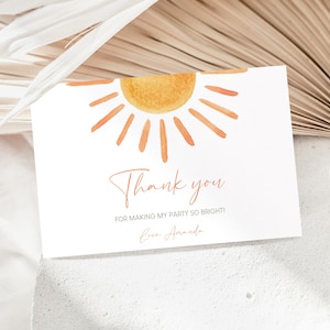 Sunshine Thank You Card: Boho Sun Birthday, Editable Template (digital ...